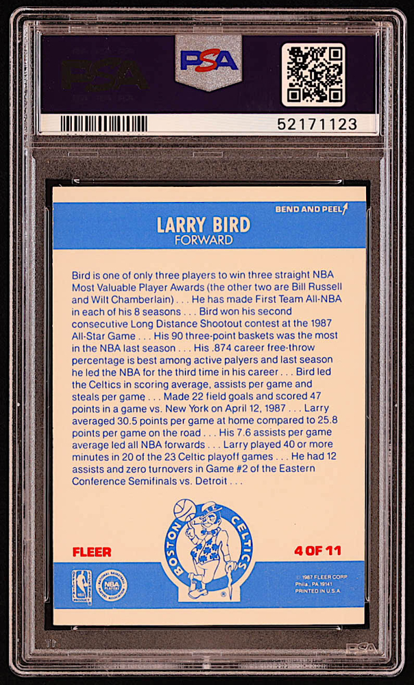 Larry Bird 1987-88 Fleer Stickers #4 (PSA 8) | Pristine Auction