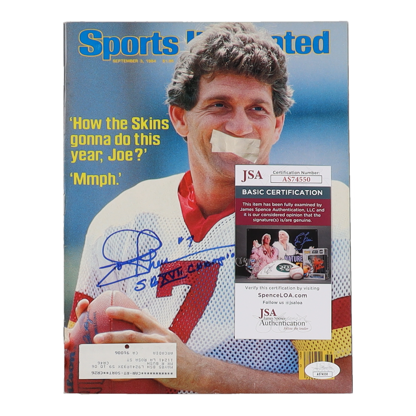 Joe Theismann Signed 1984 Sports Illustrated Magazine Inscribed "SB ...