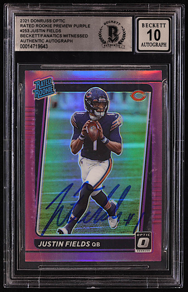 Justin Fields Signed 2021 Donruss Optic Rated Rookie Preview Purple ...
