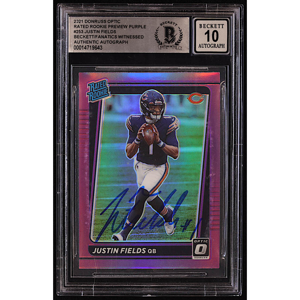 Justin Fields Signed 2021 Donruss Optic Rated Rookie Preview Purple ...