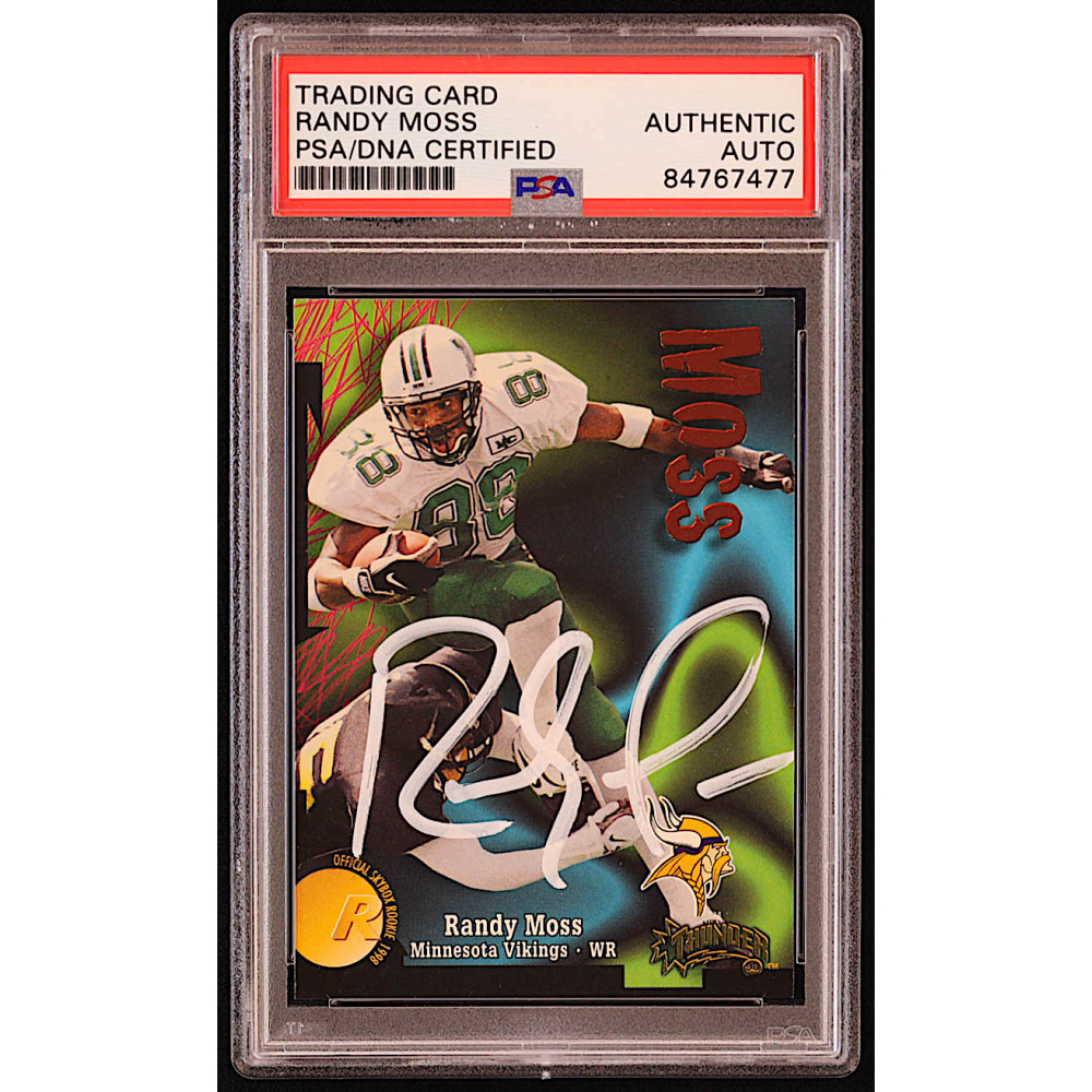 Randy Moss Signed 1998 SkyBox Thunder #242 RC (PSA) | Pristine Auction