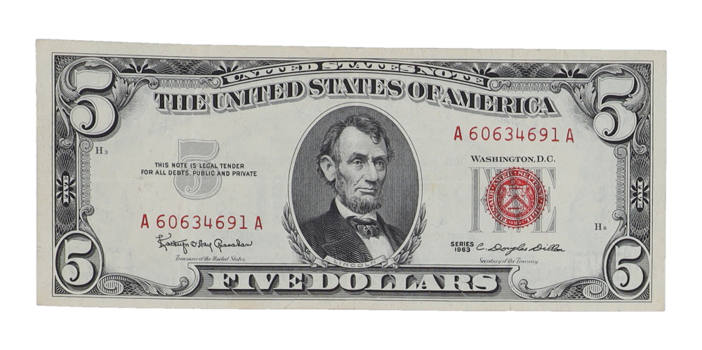 1963 U.S. $5 Legal Tender Note - Red Seal (AA Block) | Pristine Auction