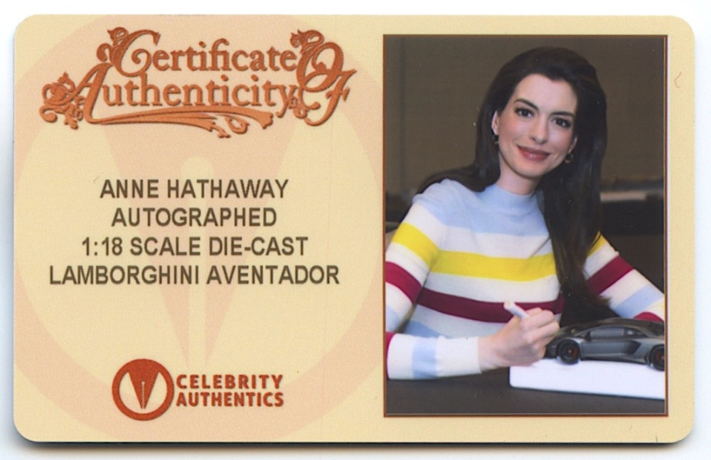 Anne Hathaway Signed Batman Dark Knight Rises 1:18 Lamborghini Aventador (Celebrity Authentics ...