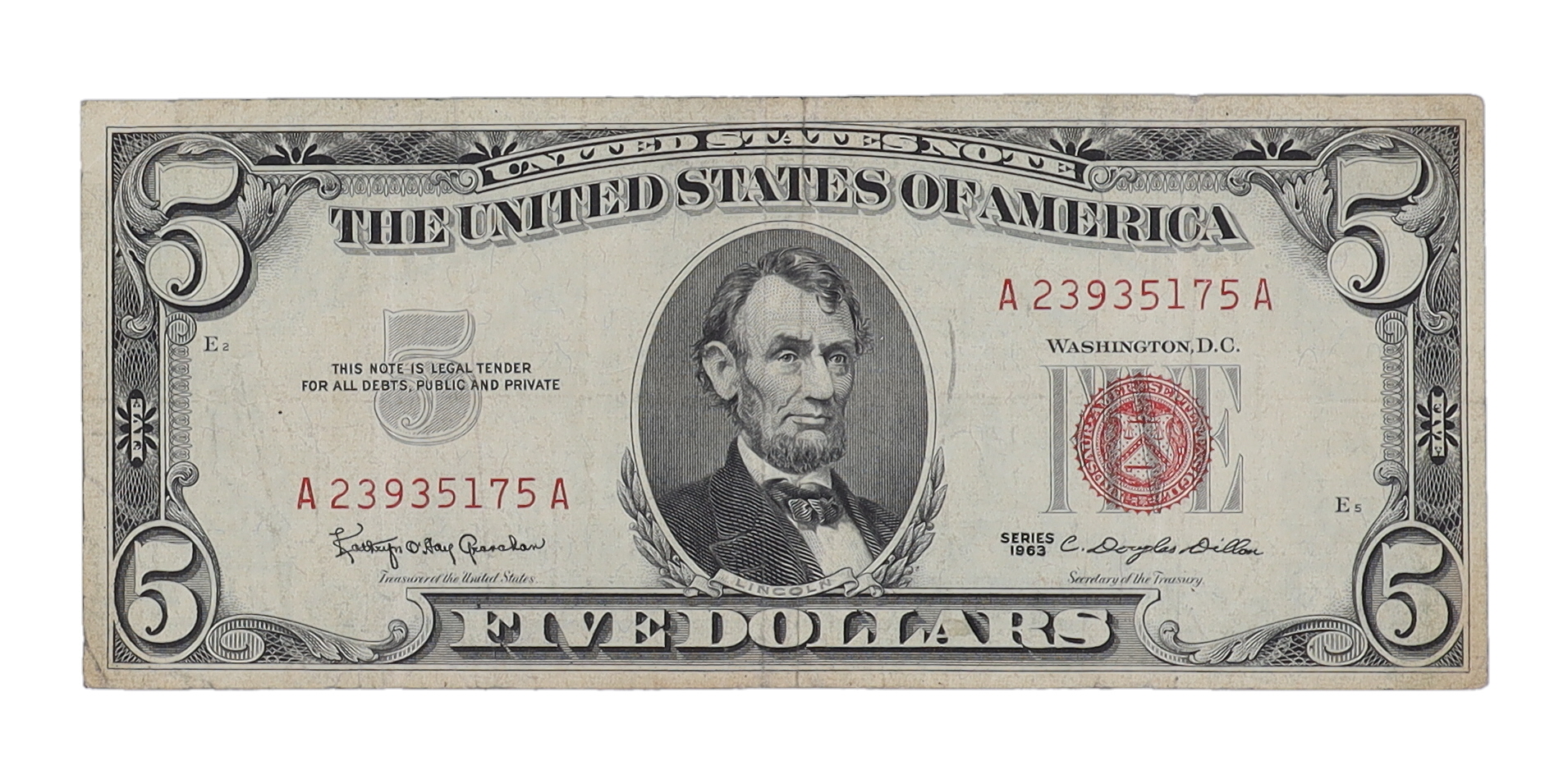 1928-C U.S. $5 Legal Tender Note - Red Seal (GA Block) | Pristine Auction