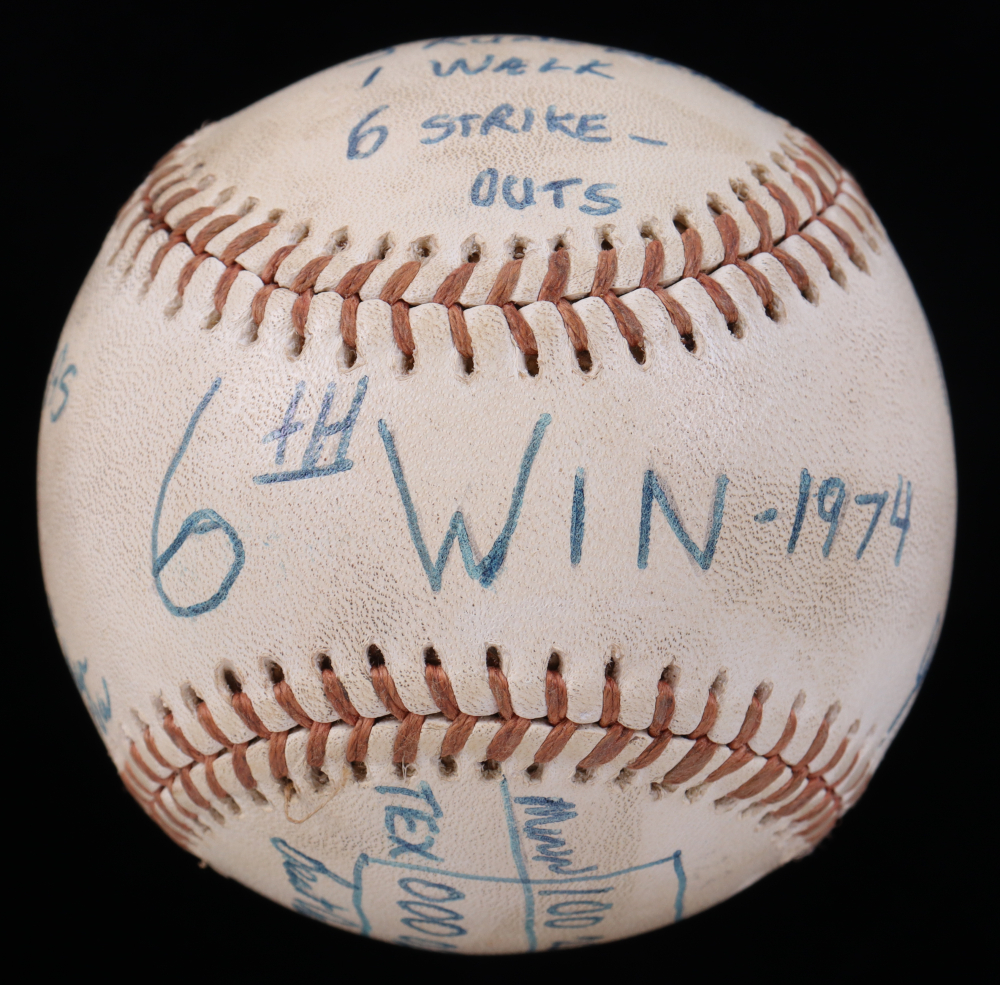 Bert Blyleven Game-Used Hand-Written Stat Baseball from 1974 for 6th ...