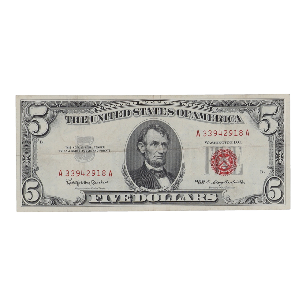 1963 U.S. $5 Legal Tender Note - Red Seal (AA Block) | Pristine Auction