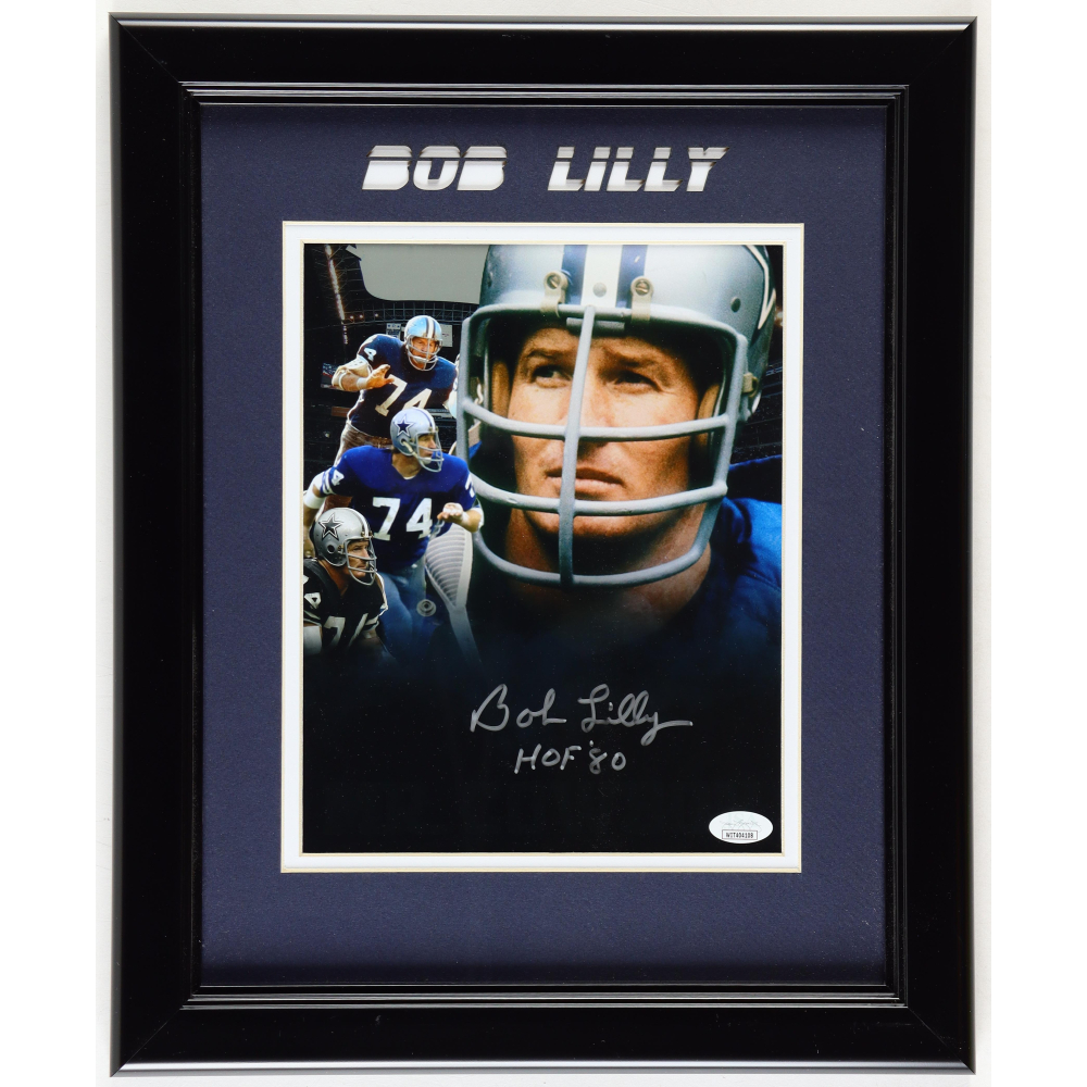 Bob Lilly Signed Cowboys Custom Framed Photo Display Inscribed "HOF 80 ...