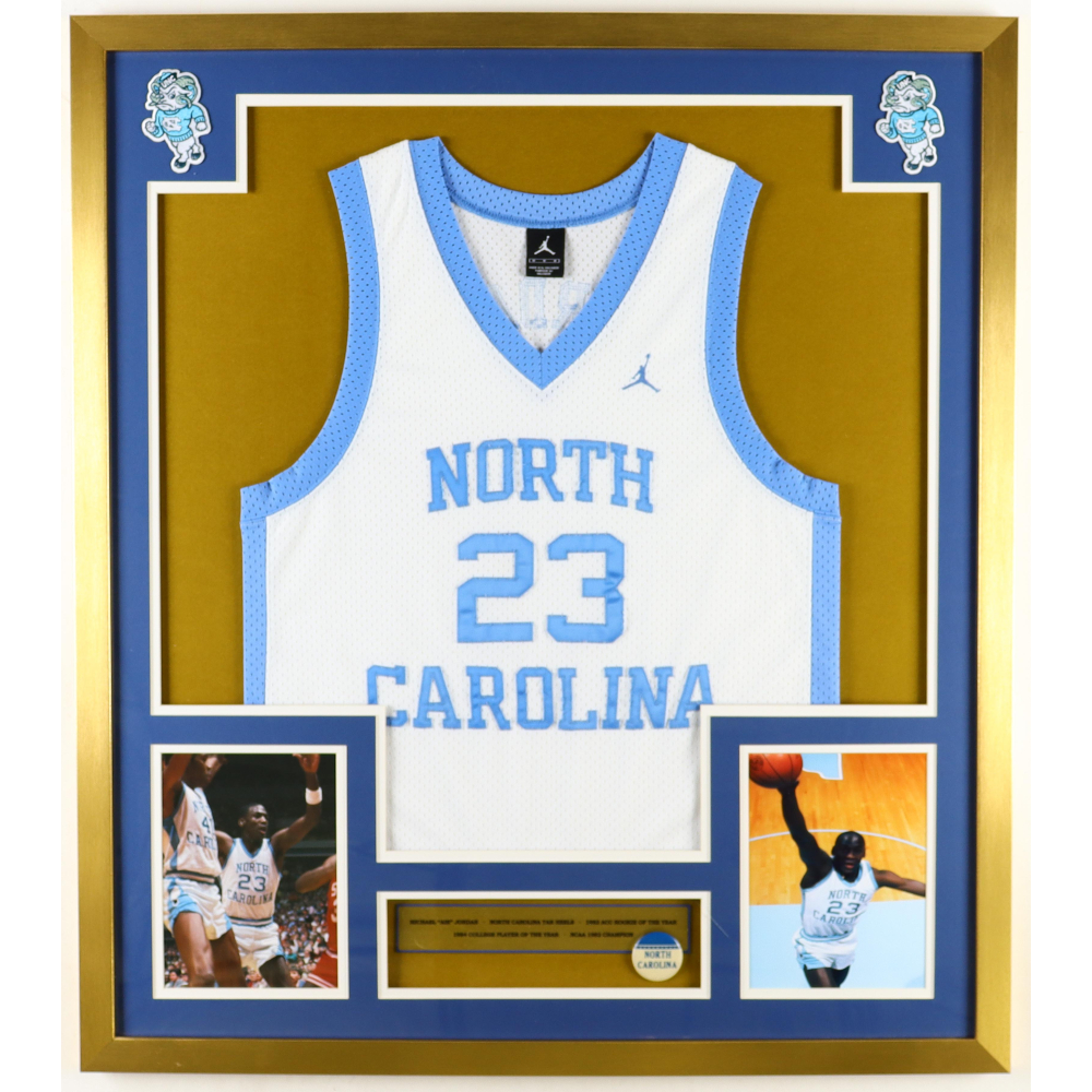 Michael Jordan North Carolina Tar Heels Custom Framed Jersey Display with Vintage Tar Heers Pin ...