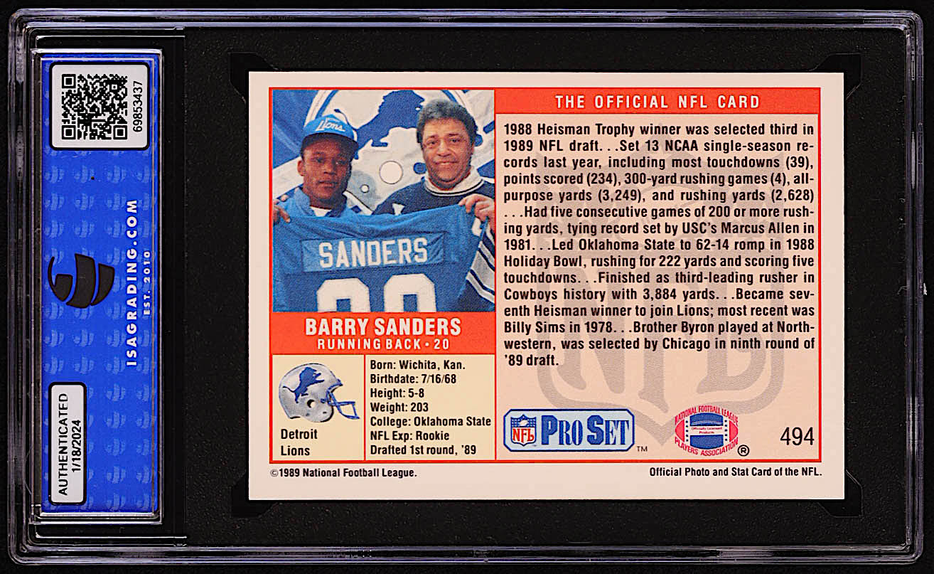Barry Sanders 1989 Pro Set #494 RC (ISA 9) | Pristine Auction