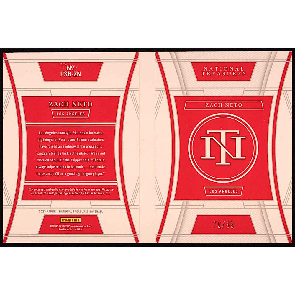 Zach Neto 2023 Panini National Treasures Rookie Signature Jumbo ...