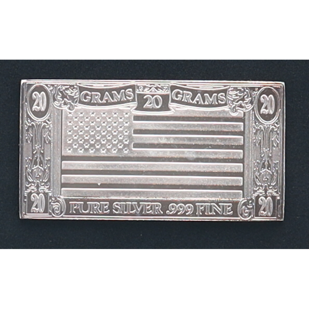 The Silver Mint American Flag 20 gram .999 Fine Silver Bullion Bar ...
