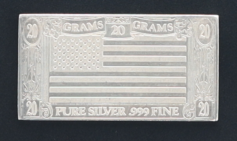 The Silver Mint American Flag 20 gram .999 Fine Silver Bullion Bar ...