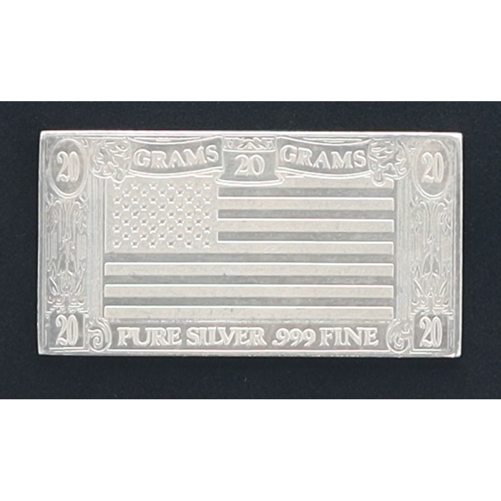 The Silver Mint American Flag 20 gram .999 Fine Silver Bullion Bar ...