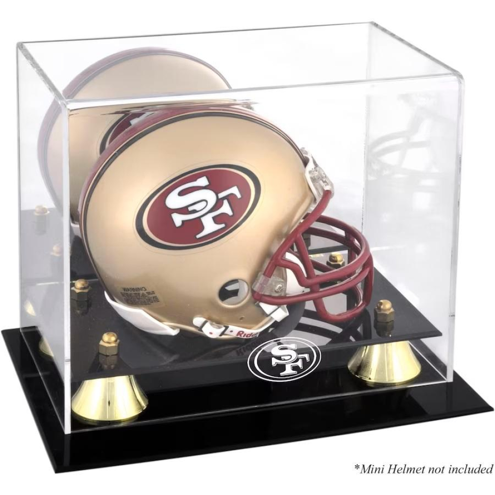 49ers Logo Mini Helmet Base & Gold Risers Base Mirrored Display Case ...