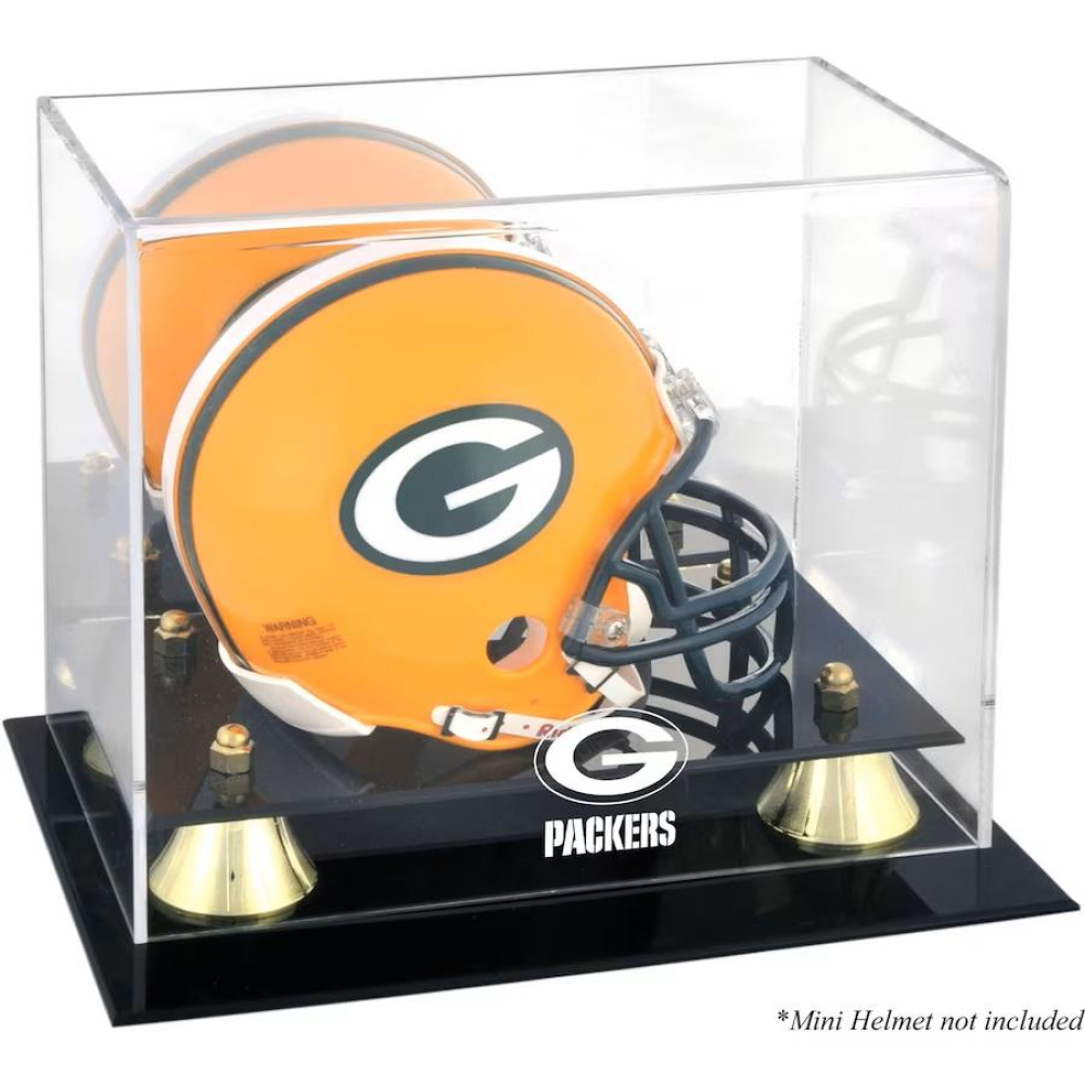 Packers Logo Mini Helmet Base & Gold Risers Base Mirrored Display Case ...