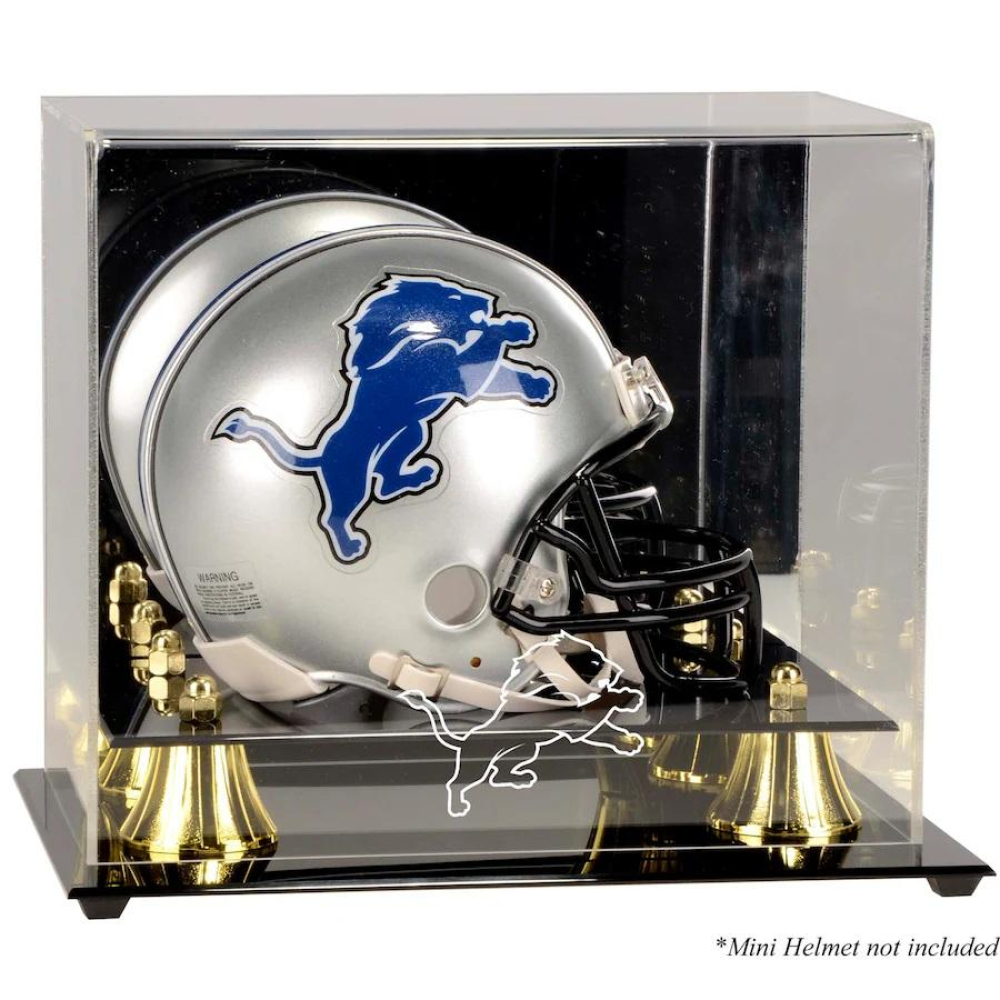 Lions Logo Mini Helmet Base & Gold Risers Base Mirrored Display Case ...