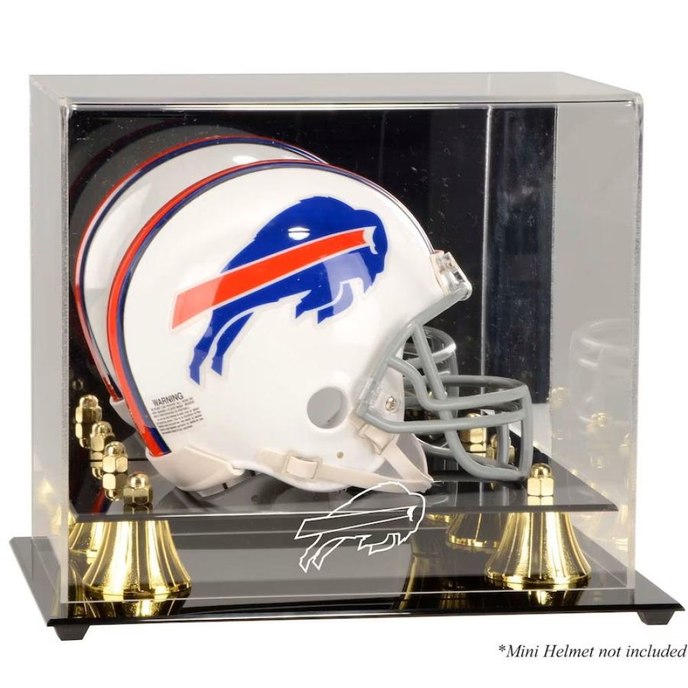 Bills Logo Mini Helmet Base & Gold Risers Base Mirrored Display Case ...
