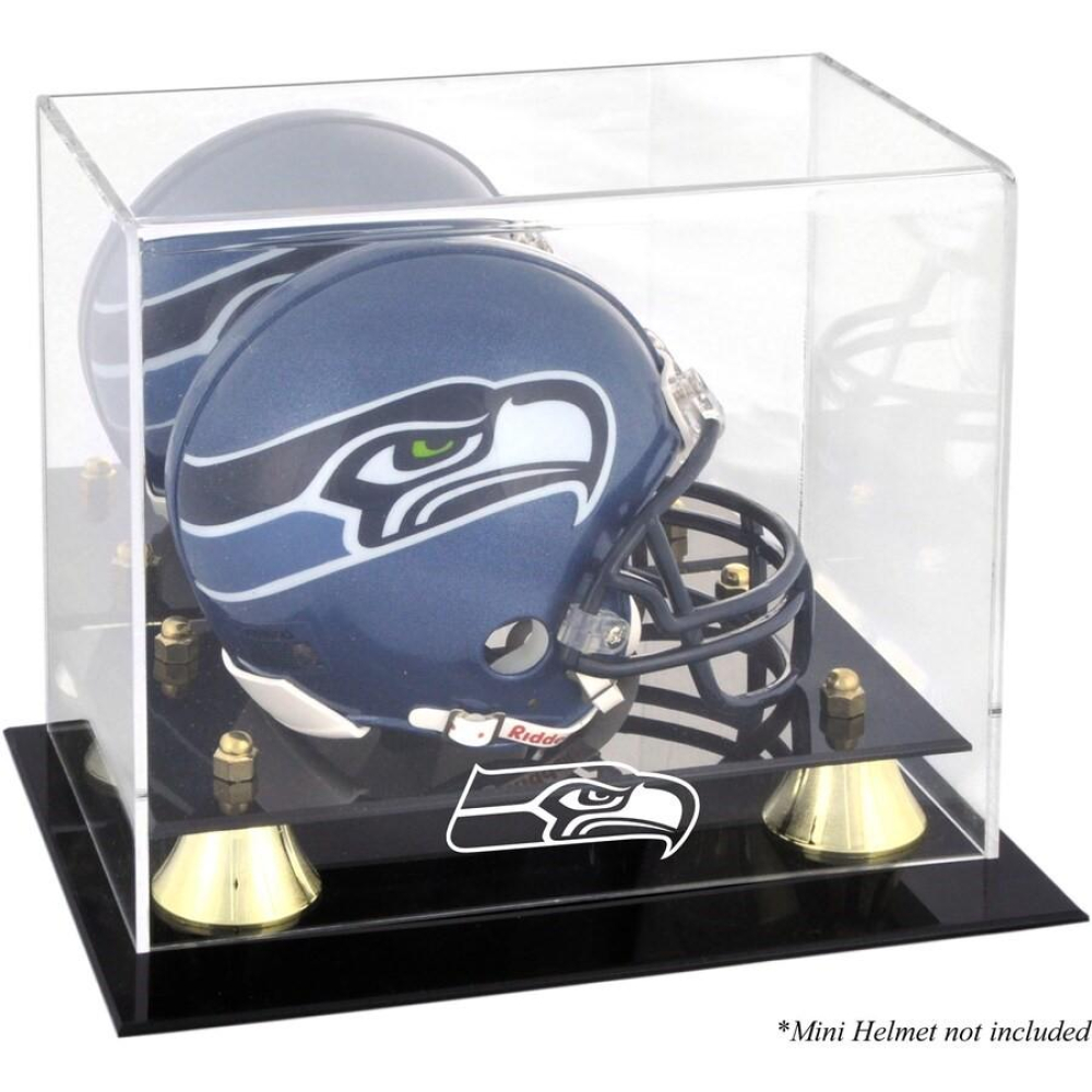 Seahawks Logo Mini Helmet Base & Gold Risers Base Mirrored Display Case ...