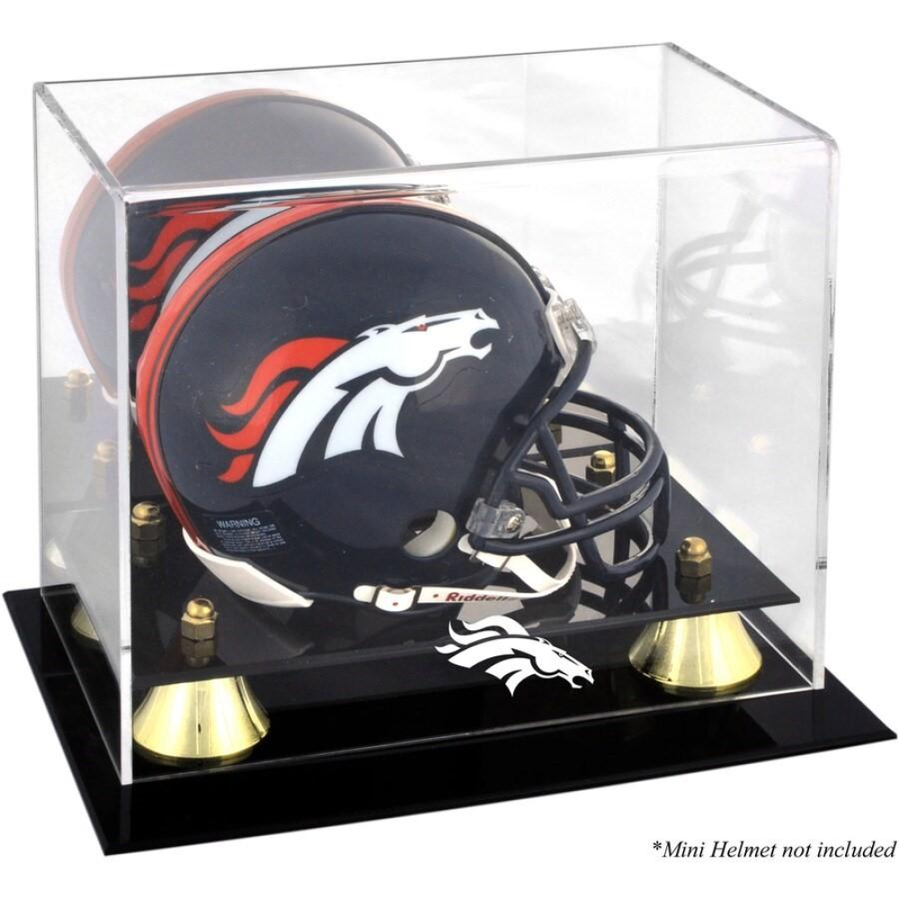Broncos Logo Mini Helmet Base & Gold Risers Base Mirrored Display Case ...