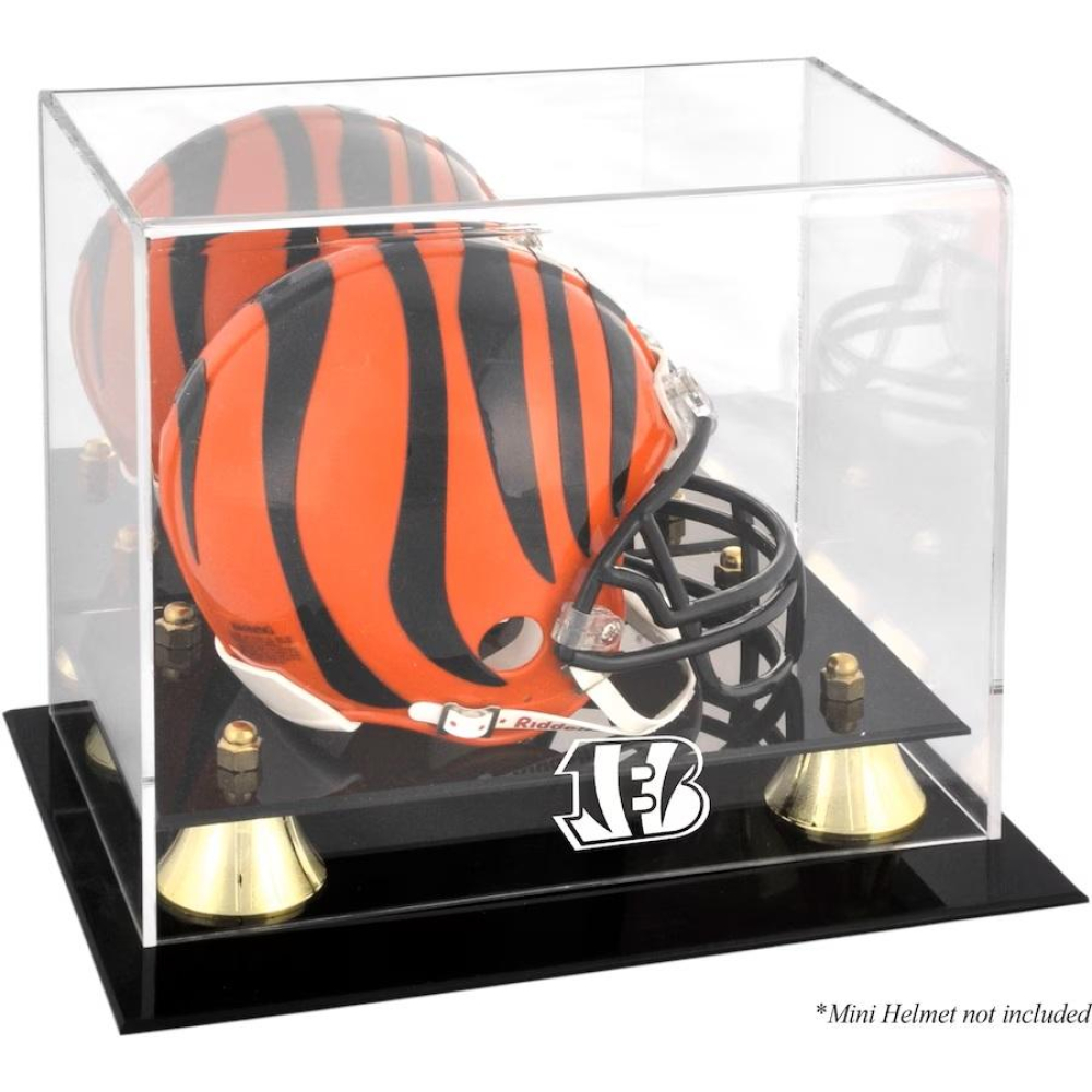 Bengals Logo Mini Helmet Base & Gold Risers Base Mirrored Display Case ...