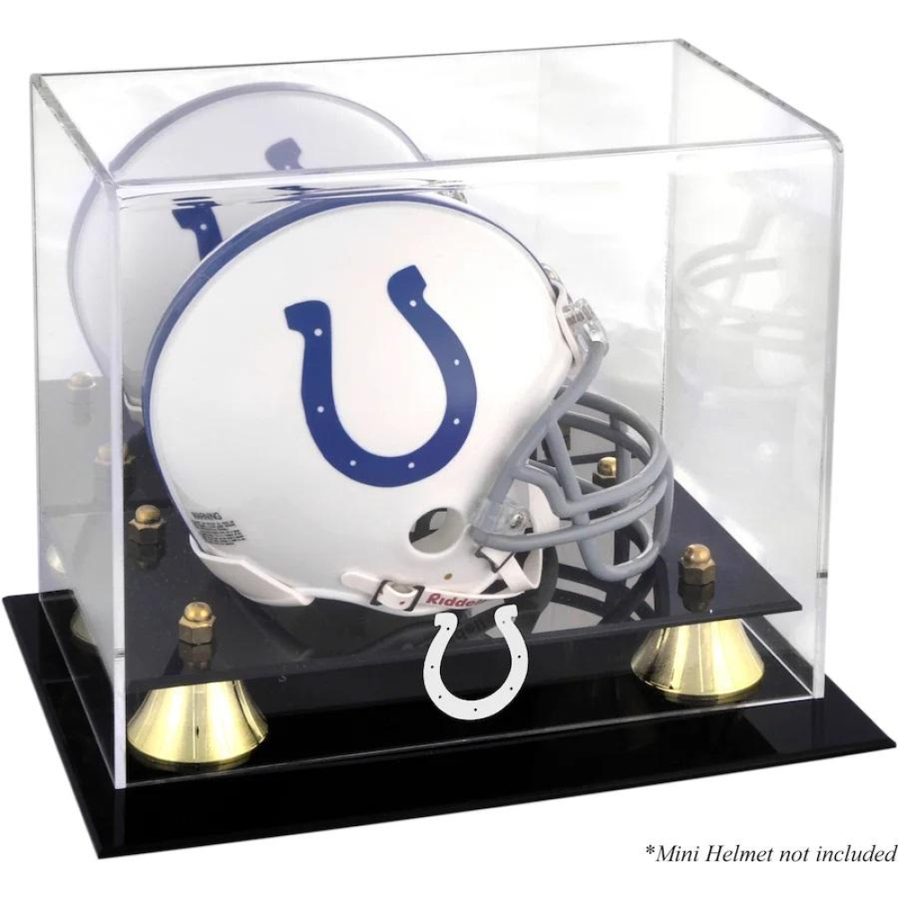 Colts Logo Mini Helmet Base & Gold Risers Base Mirrored Display Case ...