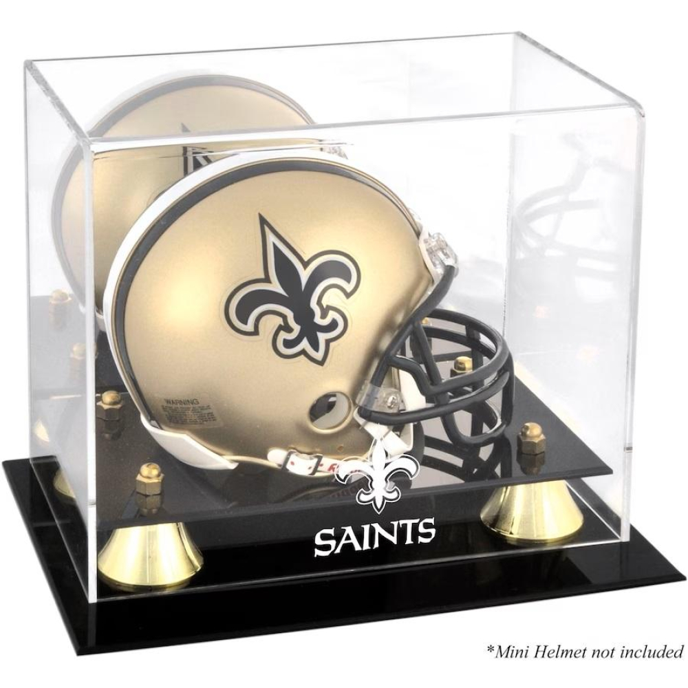 Saints Logo Mini Helmet Base & Gold Risers Base Mirrored Display Case ...