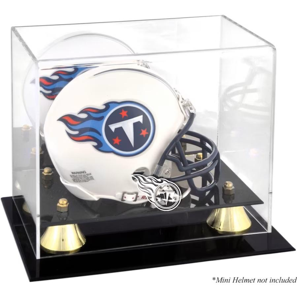 Titans Logo Mini Helmet Base & Gold Risers Base Mirrored Display Case ...