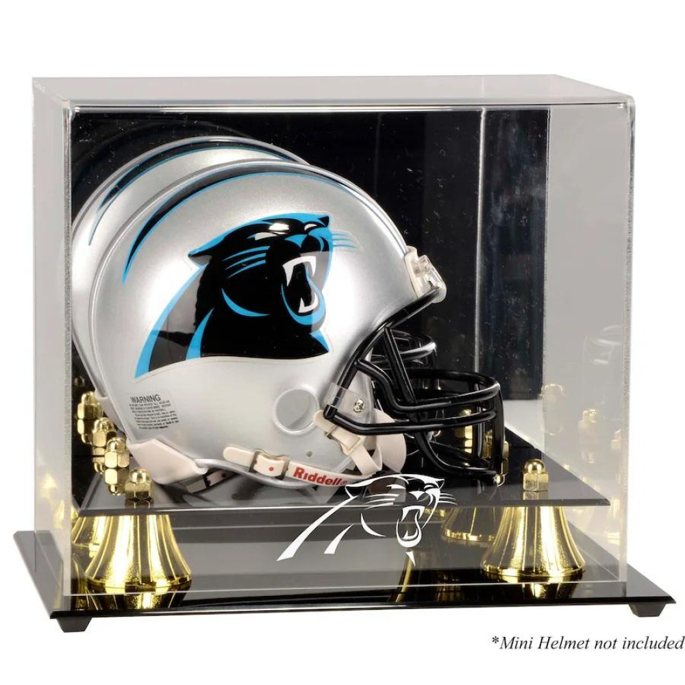 Panthers Logo Mini Helmet Base & Gold Risers Base Mirrored Display Case ...