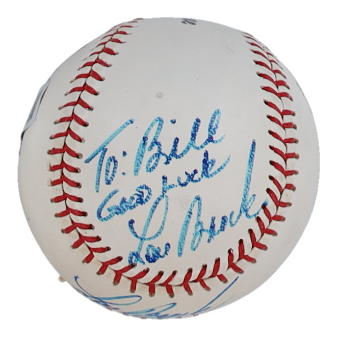 Lou Brock Twice-Signed OL Baseball Inscribed "To Bill, Good Luck ...