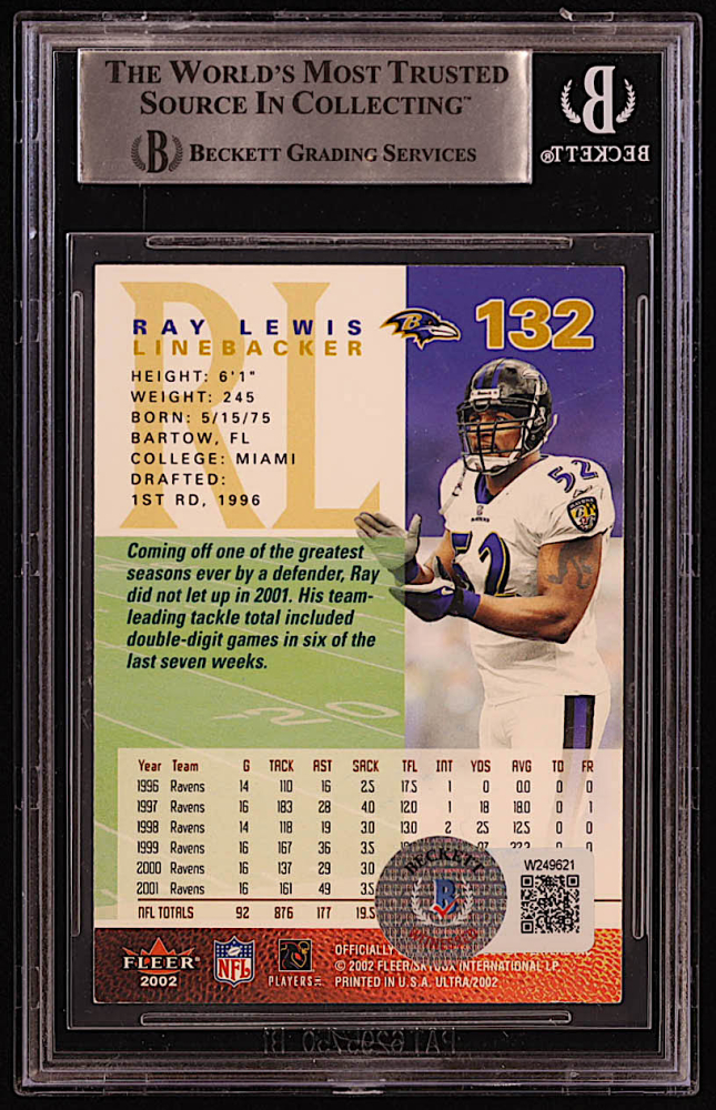 Ray Lewis Signed 2002 Ultra #132 (BGS) | Pristine Auction