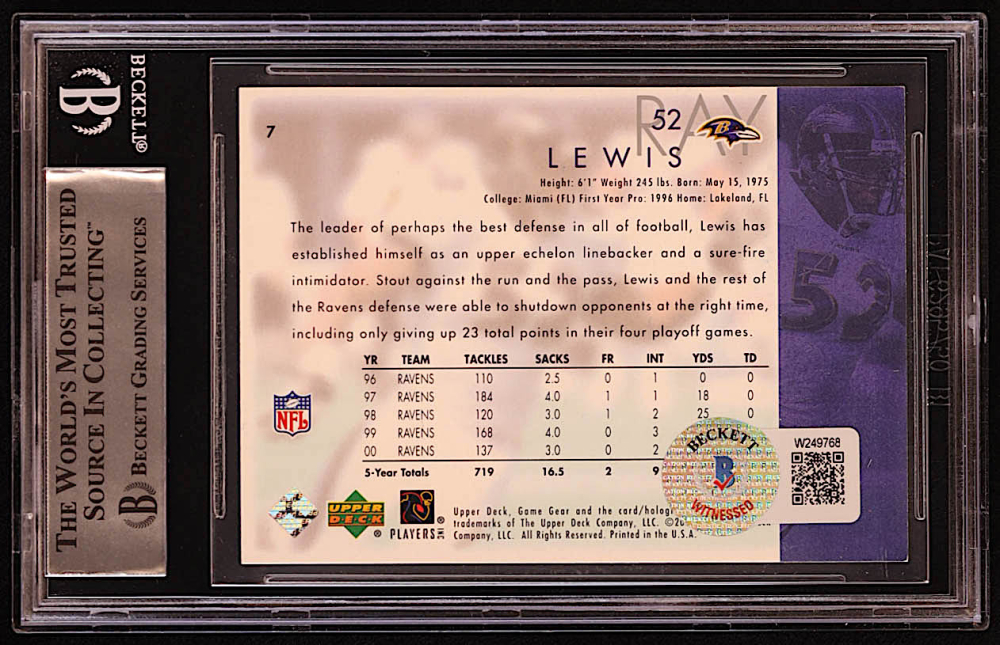 Ray Lewis Signed 2001 UD Game Gear #7 (BGS) | Pristine Auction