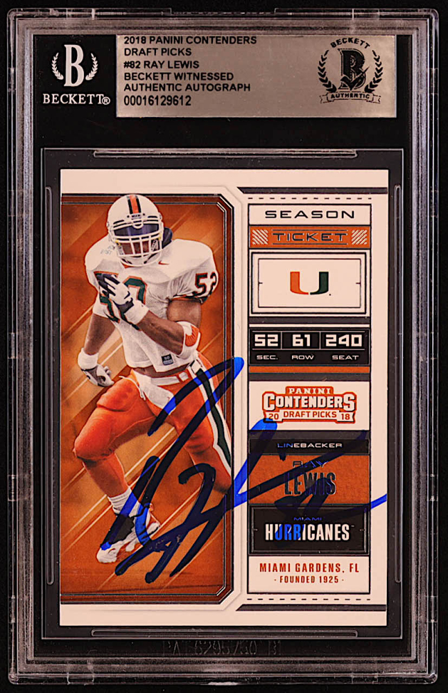 Ray Lewis Signed 2018 Panini Contenders Draft Picks #82 (BGS ...