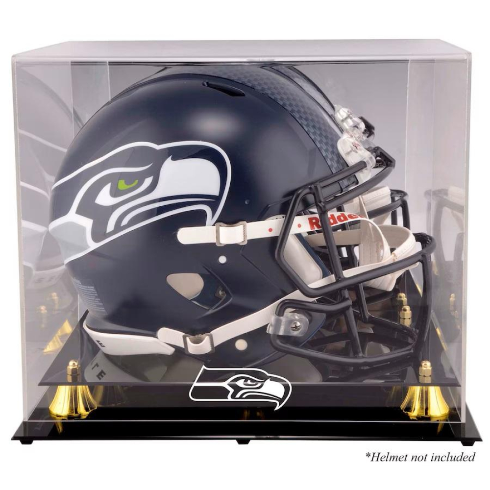 Seahawks Logo Full-Size Helmet Base & Gold Risers Base Mirrored Display ...