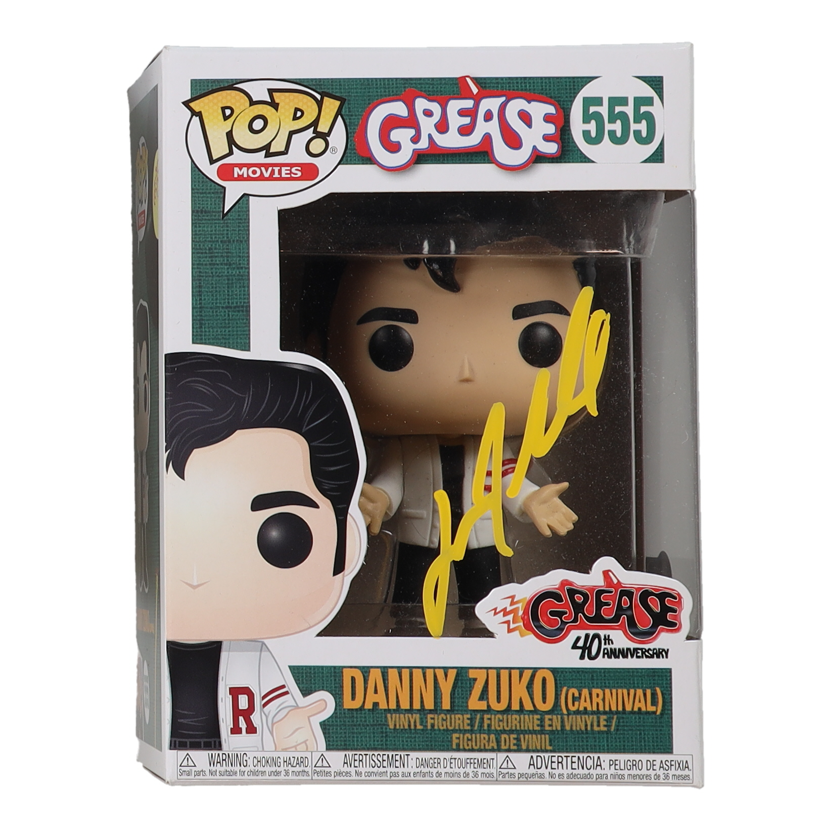 John Travolta Signed "Grease" Danny Zuko #555 Funko Pop! Vinyl Figure ...