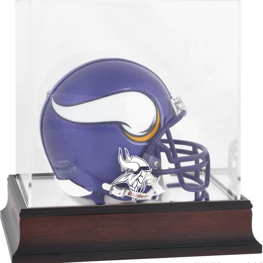 Vikings Logo Mini Helmet Mahogany Base Mirrored Display Case | Pristine ...