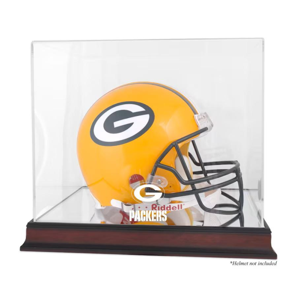 Packers Logo Full-Size Helmet Mahogany Base Mirrored Display Case ...