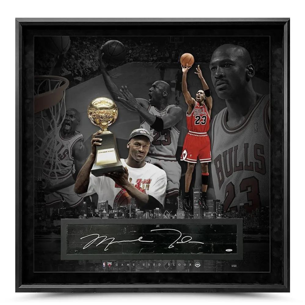 Michael Jordan Signed LE Bulls Custom Framed Game-Used Floor Piece Display (UDA) | Pristine Auction