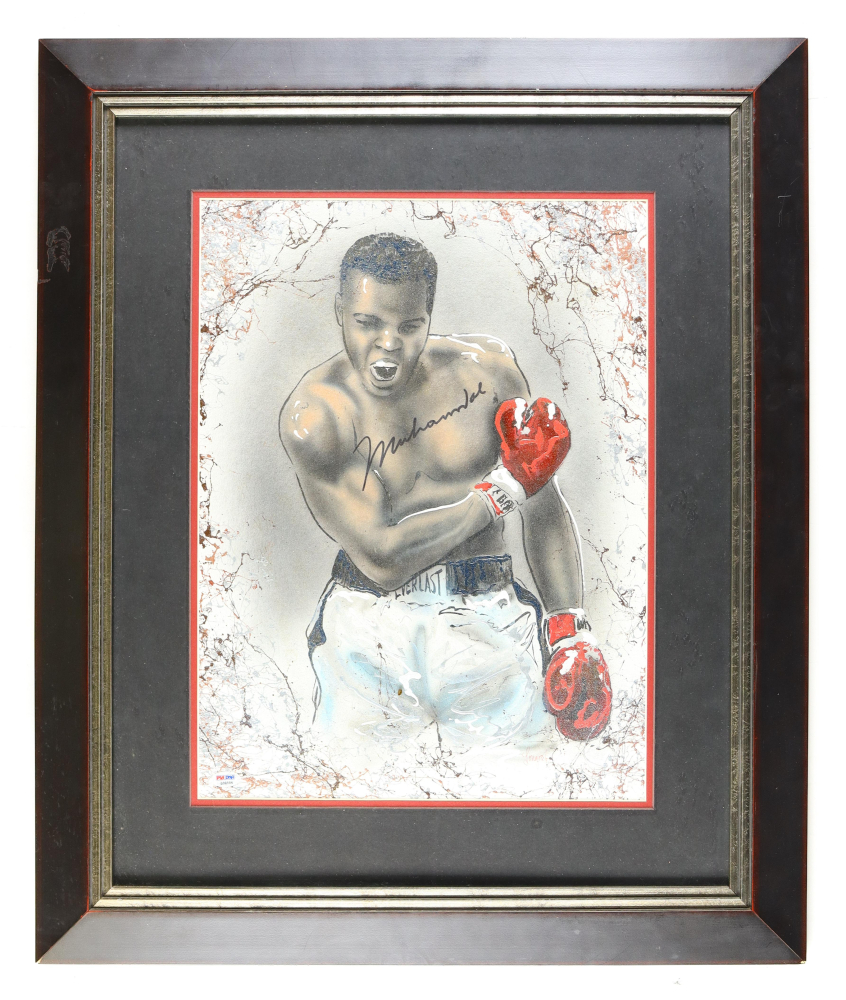 Muhammad Ali Signed Gary Longordo Custom Framed Painting Display (PSA ...
