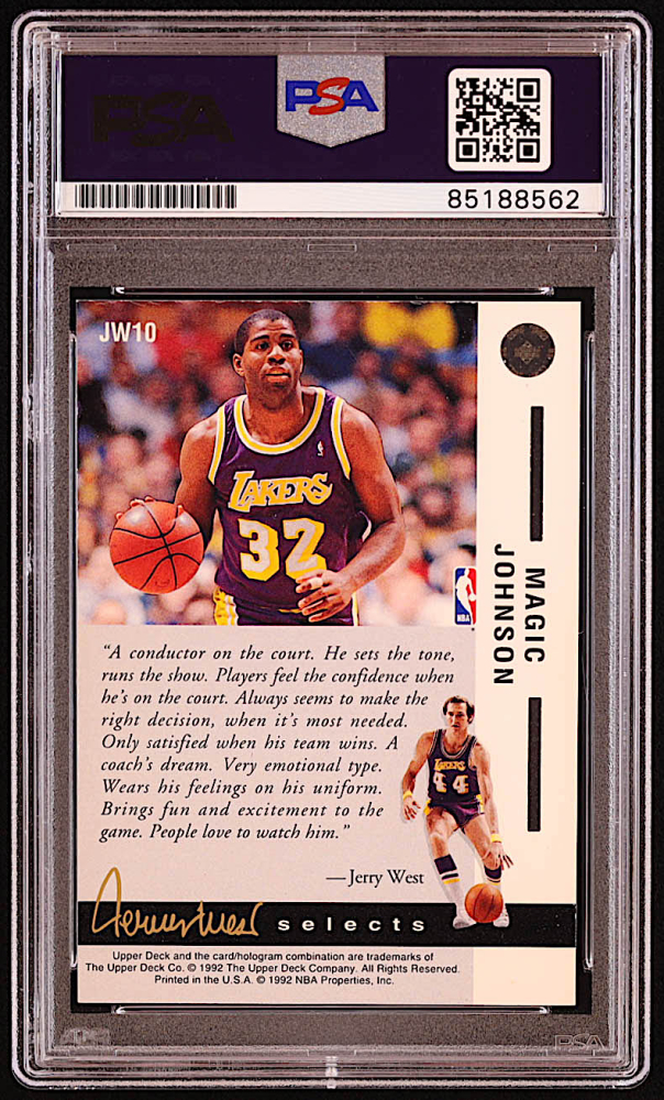 Magic Johnson & Jerry West Signed 1992-93 Upper Deck Jerry West Selects #JW10 Best Court Leader ...