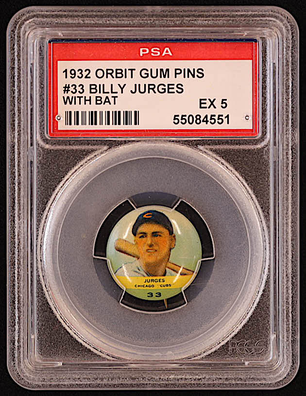 Billy Jurges 1932-34 Orbit Gum Pins Numbered #33A (PSA 5) | Pristine ...