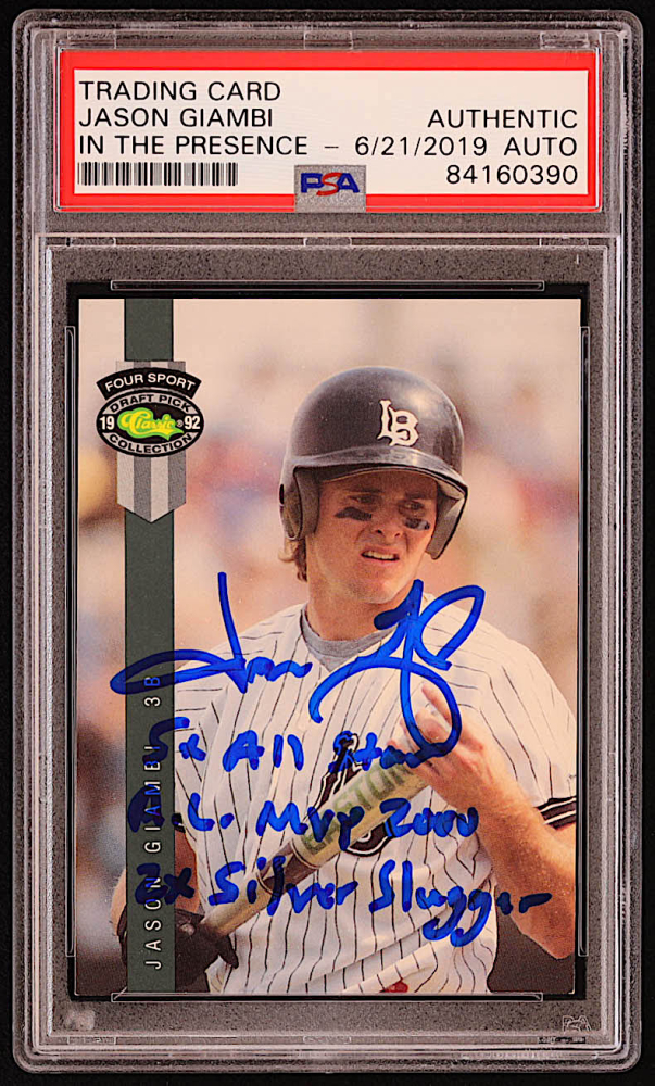 Jason Giambi Signed 1992 Classic Four Sport #267 RC with Multiple ...