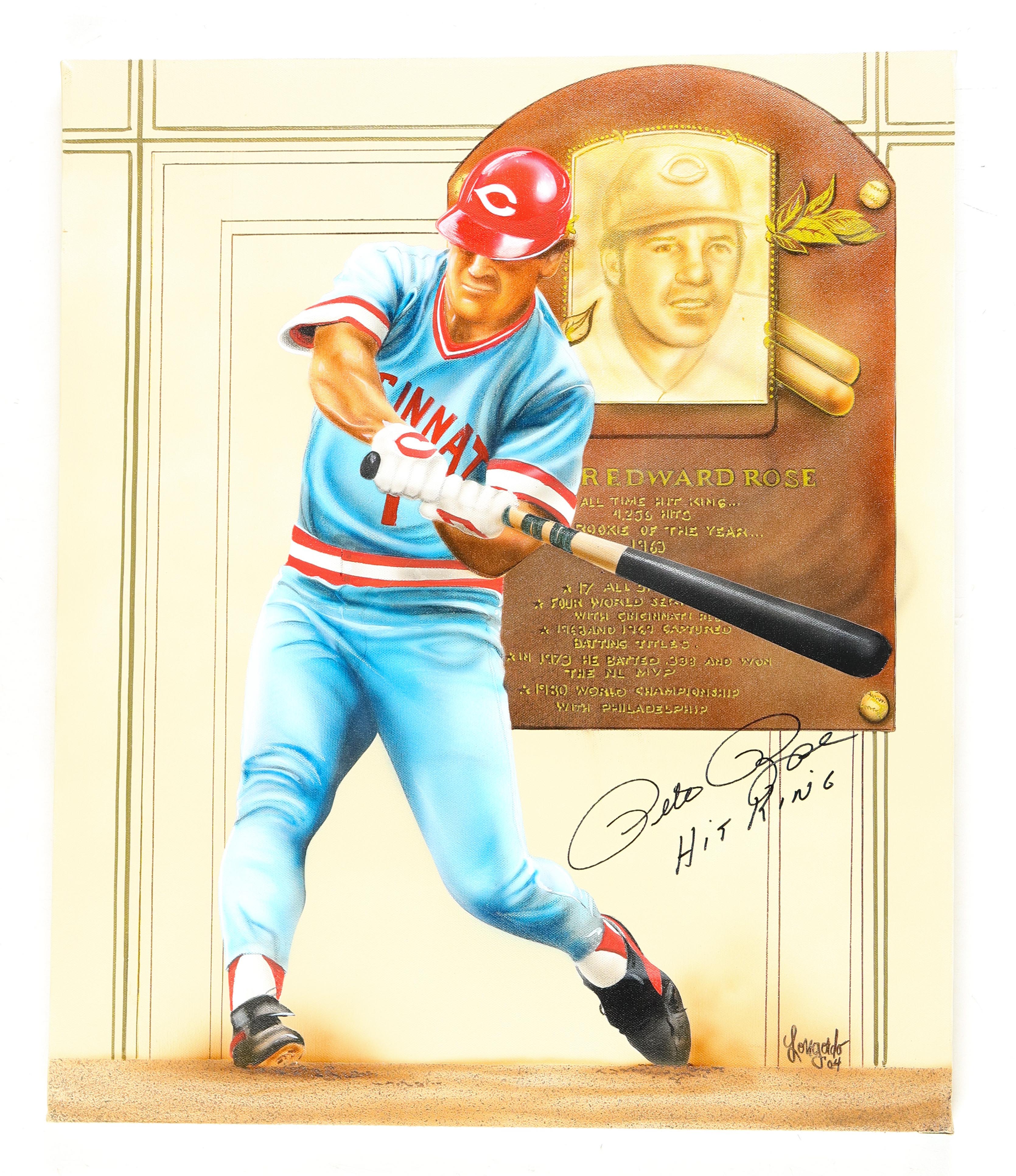 Pete Rose Signed Gary Longordo Acrylic Panting on Canvas Inscribed "Hit ...