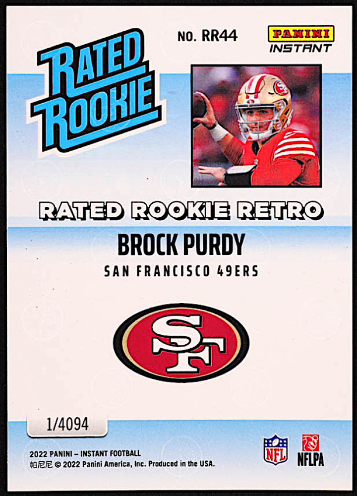 Brock Purdy 2022 Panini Instant Rated Rookie Retro #44 RC | Pristine ...