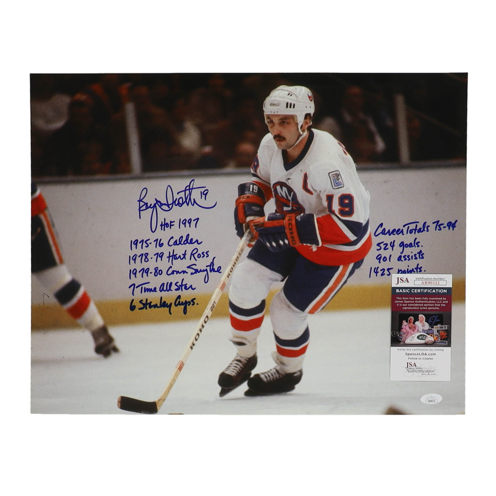Bryan Trottier Signed Islanders 16x20 Photo with Multiple Career Stat ...