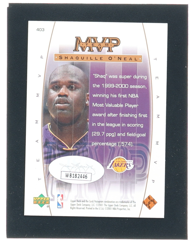 Shaquille O'Neal Signed 2000-01 Upper Deck #403 MVP (JSA) | Pristine Auction