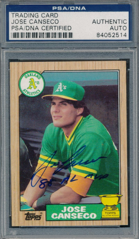 Jose Canseco Signed 1987 Topps #620 Inscribed "88 AL MVP" (PSA ...