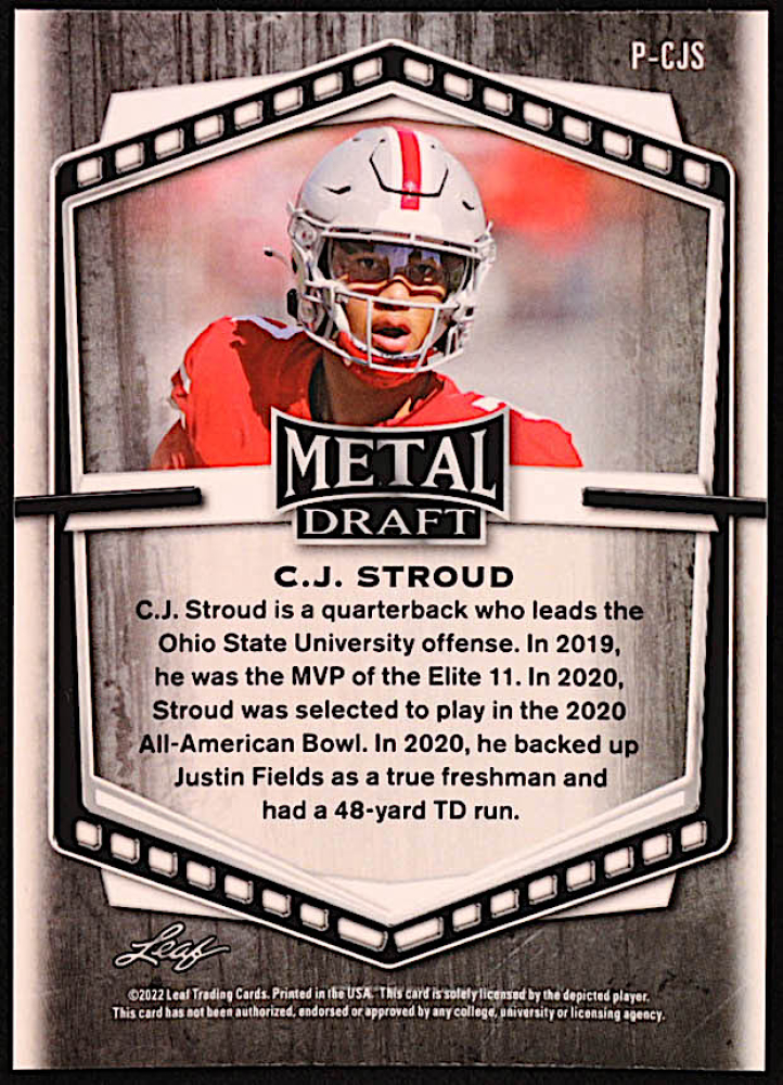 C.J. Stroud 2022 Leaf Draft and Prospects Metal Portrait Crystal #PCJS ...