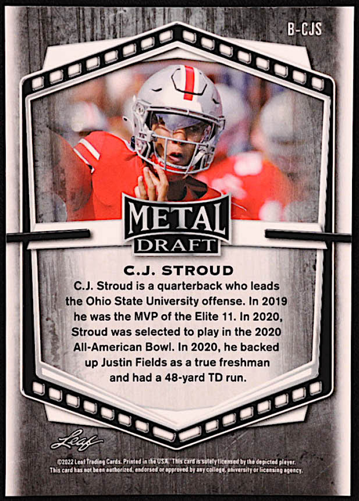 C.J. Stroud 2022 Leaf Draft and Prospects Metal Crystal #BCJS RC ...