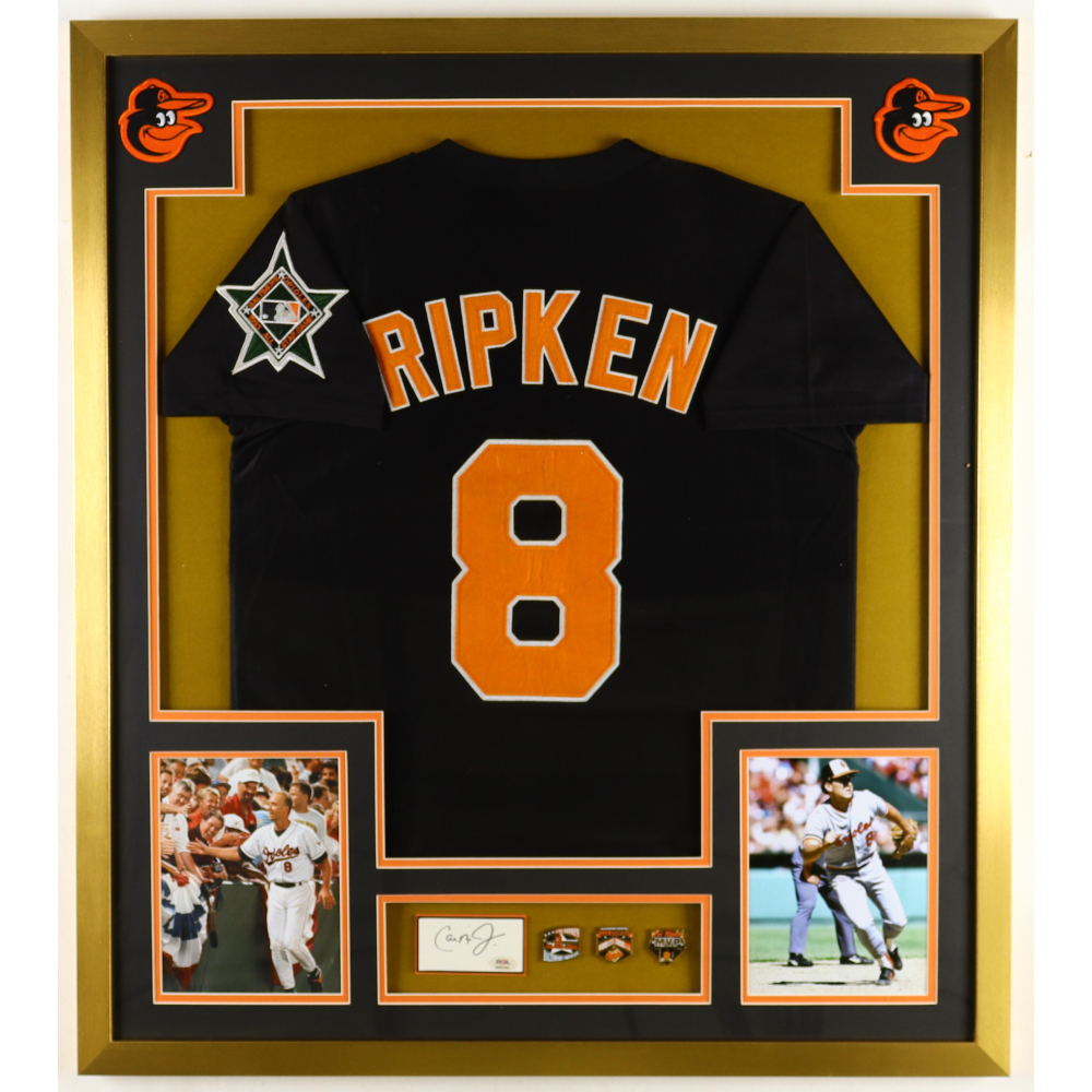 Cal Ripken Jr. Signed Custom Framed Cut Display with Jersey, (3) Player ...