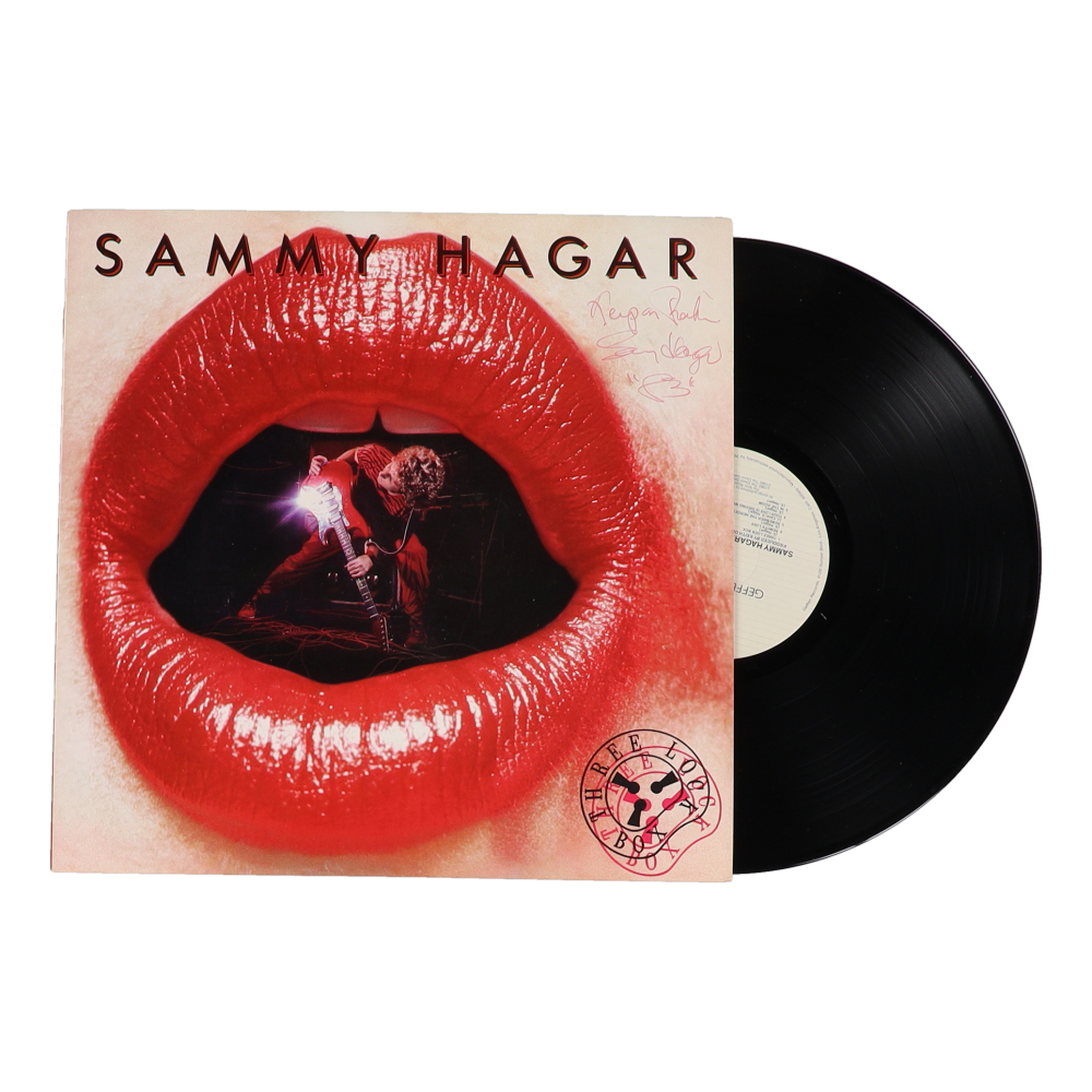 Sammy Hagar Signed "Three Lock Box" Vinyl Record Cover Inscribed "Keep ...